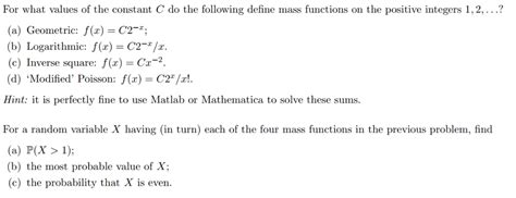solved for what values of the constant c do the following