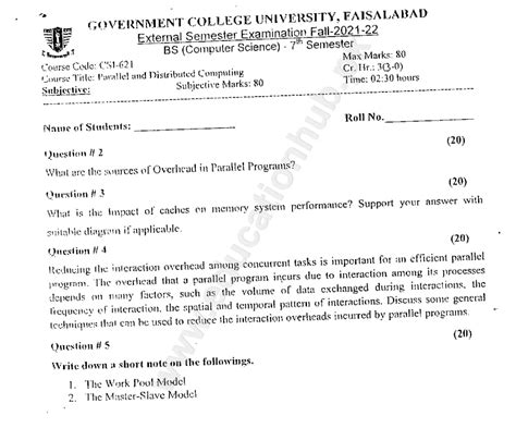 Parallel And Distributed Computing Bscs Gcuf Past Paper Fall 2022 Education Hub