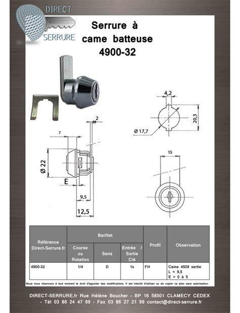 Serrure came batteuse 4900 32 à rappel automatique