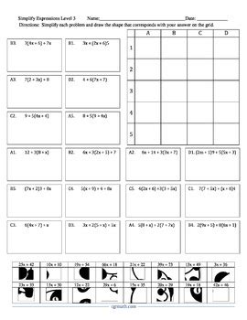 Fun Puzzle Activity Sheet Simplifying Expressions With Distributive Property