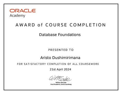 Oracle Oracleacademy Database Aristo Dushimirimana