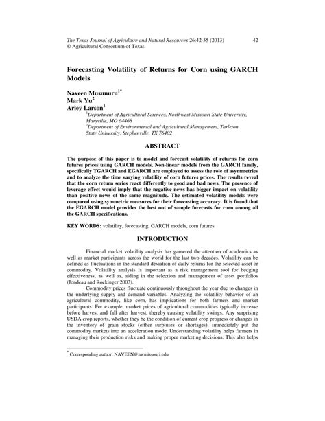 Pdf Forecasting Volatility Of Returns For Corn Using Garch Models