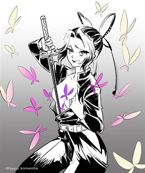 Taco Kimeota Kochou Shinobu Kimetsu No Yaiba 1girl Arm Up Belt Bug Butterfly Butterfly