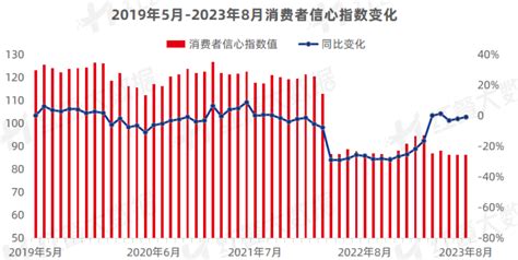 2019年5月 2023年8月消费者信心指数变化 行业数据 三个皮匠报告