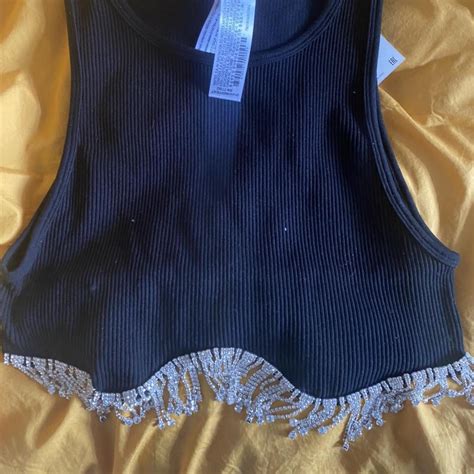 Seamless Top With Rhinestones Black Zara M L Depop