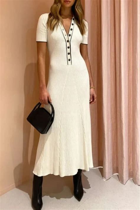 Fleepmart Knitted Rib Slim Maxi Dresses For Women High Waist Casual
