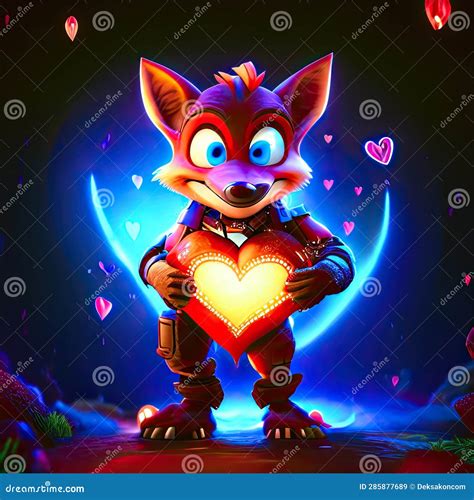 Bandicoot Hugging Heart Cute Cartoon Fox With A Heart In His Hands 3d