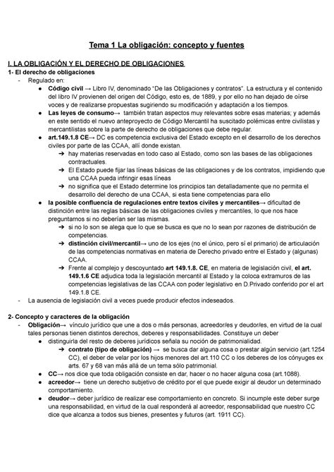 Tema 1 3 Apuntes 1 3 Tema 1 La Obligación Concepto Y Fuentes I