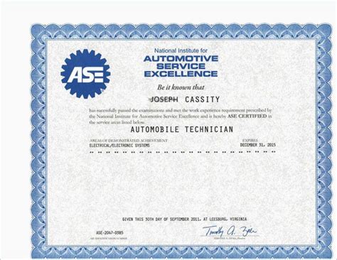 Printable Blank Ase Certificate