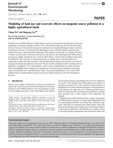 Pdf Modeling Of Land Use And Reservoir Effects On Nonpoint Source