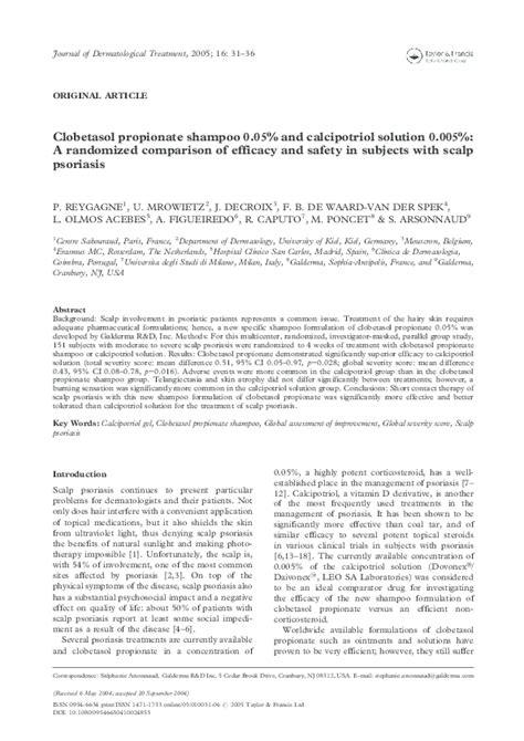 Pdf Clobetasol Propionate Shampoo 005 And Calcipotriol Solution 0