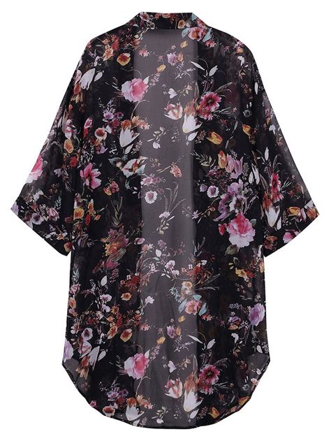 Bohemian Kvinder Floral Chiffon Bikini Smock Sheer Cardigan Damemode