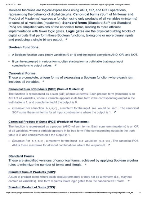 Canonical And Standard Forms Of Boolean Functions Pdf Mathematical