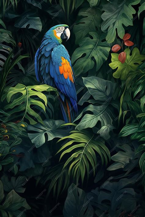 Premium Photo Beautiful Macaw Parrot In The Jungle Illustration