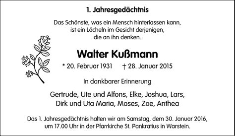 Traueranzeigen Von Walter Kußmann Trauer In Nrw De