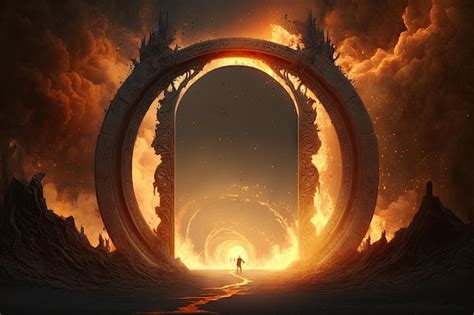 Premium Photo Giant Portal To Gate To Hell With Edge In Burning Flames