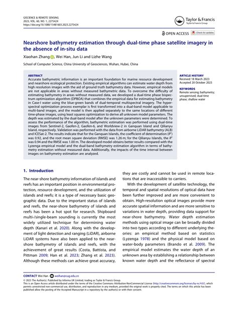 Pdf Nearshore Bathymetry Estimation Through Dual Time Phase Satellite Imagery In The Absence