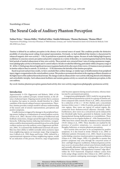 Pdf The Neural Code Of Auditory Phantom Perception