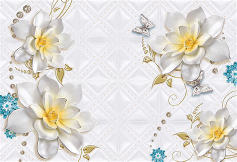 پوستر دیواری سه بعدی طرح گل های چینی با زمینه هندسی