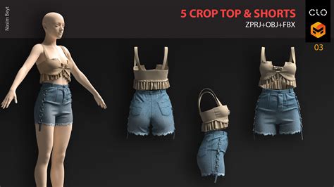 Artstation 5 Crop Top And Jean Shorts Outfit Pack Vol03 Marvelous