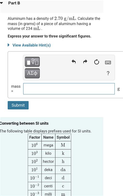 Solved Aluminum Has A Density Of 270 Gml Calculate The