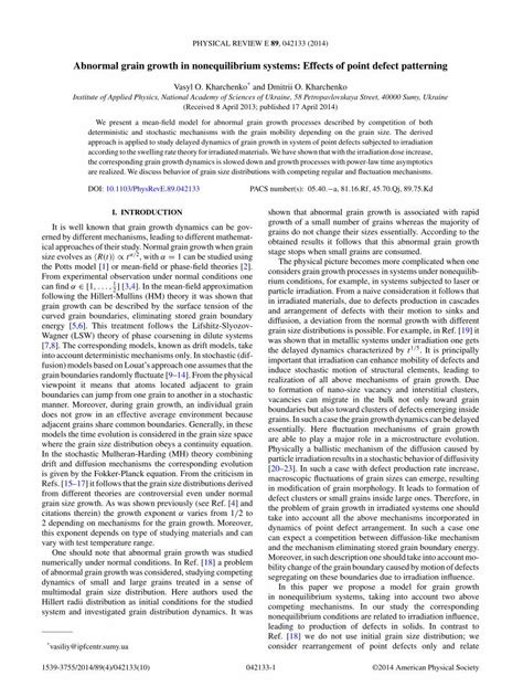 Pdf Abnormal Grain Growth In Nonequilibrium Systems Effects Of Point