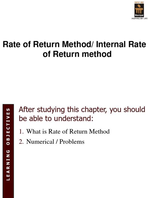 8 Internal Rate Of Return Irr Or Rate Of Return Method Revised Pdf Net Present Value