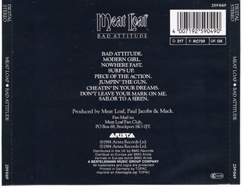 Classic Rock Covers Collection Database Meat Loaf Bad Attitude 1984