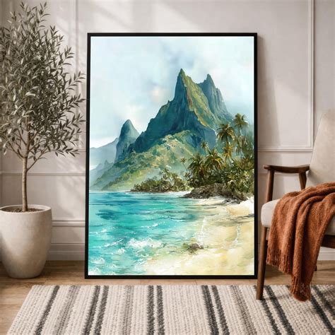 Tahiti Watercolor Print French Polynesia Island Wall Art Tropical