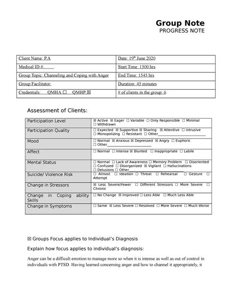 Sexual Assault Group Note 12 Group Note Progress Note Client Name P