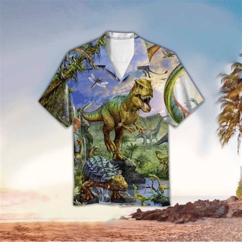 Unifinz Jurassic Park Hawaiian Shirt Jurassic T Rex Dinosaur Vintage H