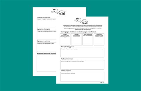 Crisis Safety Plan Mental Health Worksheet Suicidal Thoughts Therapy