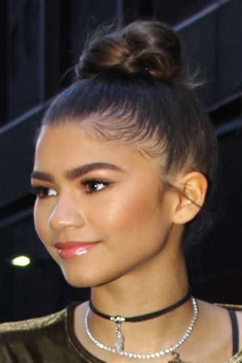 Zendaya Straight Medium Brown Bun Hairstyle Steal Her Style