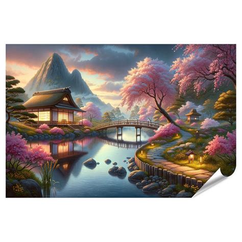 Islandburner Poster Japanische Kirschblütenszene Voller Blüte Gelassen