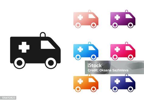 흰색 배경에 고립 된 검은 구급차와 응급 자동차 아이콘 구급차 차량 의료 대피 다채로운 아이콘을 설정합니다 벡터 1위에 대한 스톡 벡터 아트 및 기타 이미지 Istock