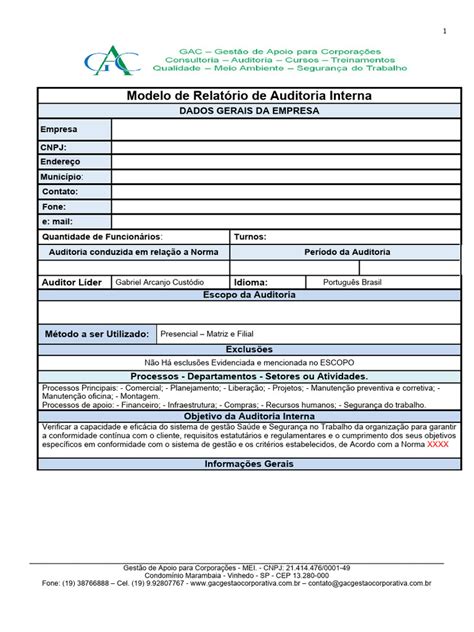 Modelo De Relatorio Auditoria Interna Pdf Auditoria Interna