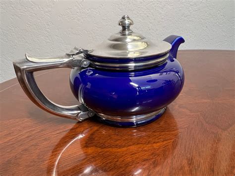 Blue Lenox Teapot Large Hotel Silver Cobalt Blue Restaurant Tea Pot Etsy
