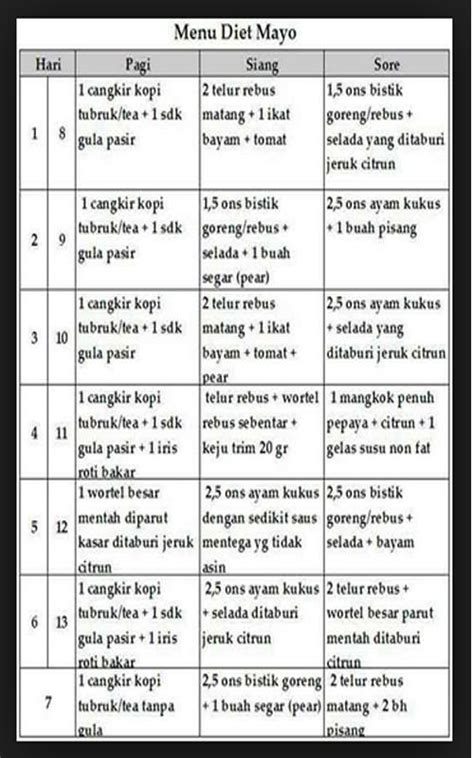 Menu Diet Mayo Homecare24