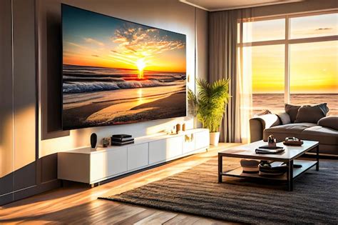 Woonkamer Met Grote Tv Aan De Muur In De Kamer In Een Moderne Stijl Elegante Woonkamer Met Groot