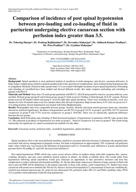 Pdf Comparison Of Incidence Of Post Spinal Hypotension Between Pre
