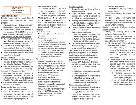 Corporate Law Lecture Sheet Lecture Warning TT Undefined Function Best Interests