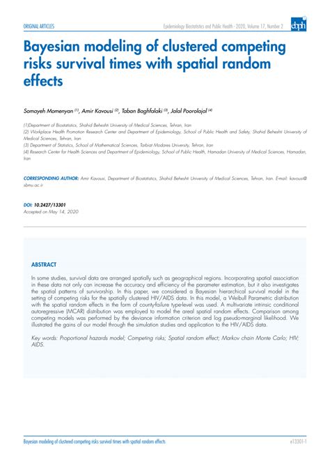 PDF Bayesian Modeling Of Clustered Competing Risks Survival Times With Spatial Random Effects