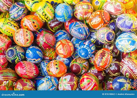 Colorful Wooden Easter Eggs Hand Painted Stock Photo Image Of Eggs Dots