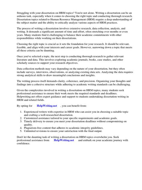 Dissertation Topics Related To Hrm Pdf Human Resource Management