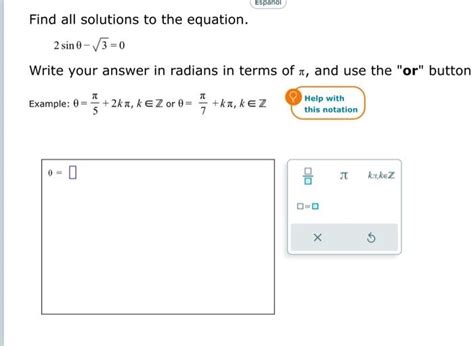 Solved Find all solutions to the equation 2sinθ3 0 Write Chegg