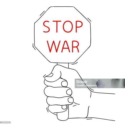 Stop War Protest Message On Sign In Hand No War Stop Military