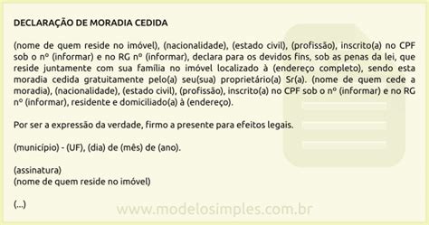 Modelo De Declaração De Moradia Cedida
