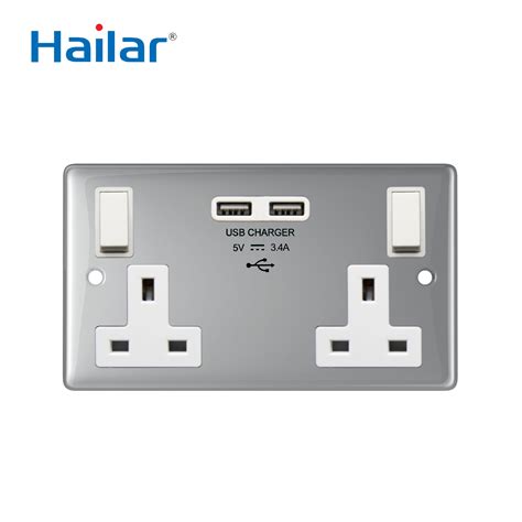 China Hailar 13 Amp Socket Bs 2 Gang Double Switched Wall Socket With