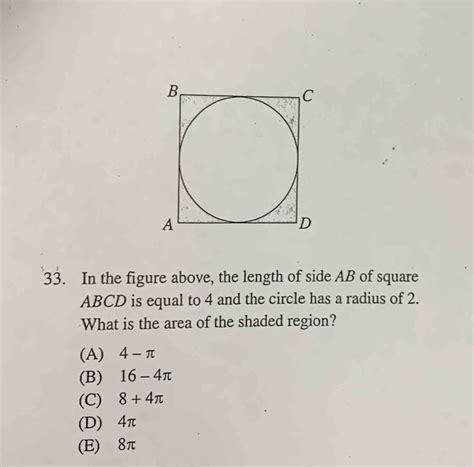 33 In The Figure Above The Length Of Side AB Of Square ABCD Is Equal