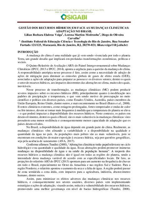 Pdf GestÃo Dos Recursos HÍdricos Em Face As MudanÇas ClimÁticas